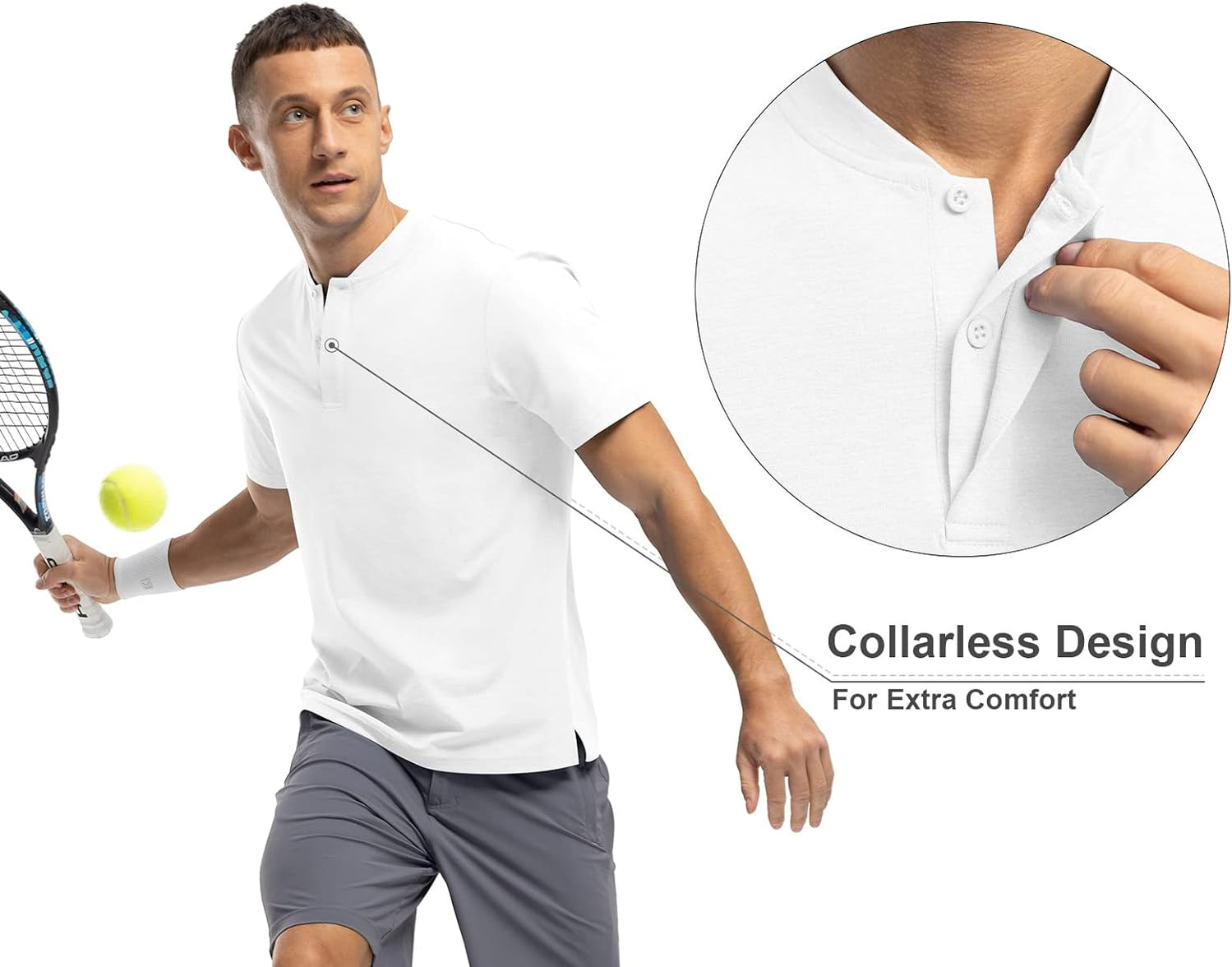 Rdruko Men's Collarless Golf Shirts Henley Dry Fit Athletic Lightweight ...
